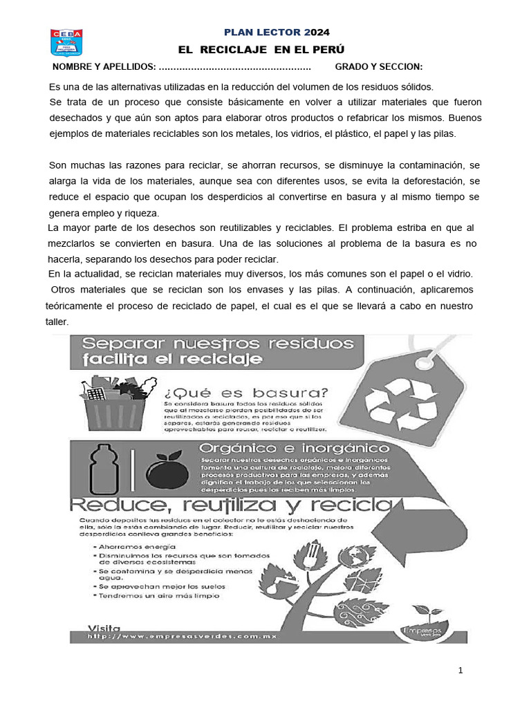 Lectura Reciclaje | PDF | Residuos | Reciclaje