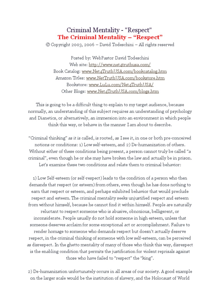 The Criminal Mentality - "Respect" | PDF