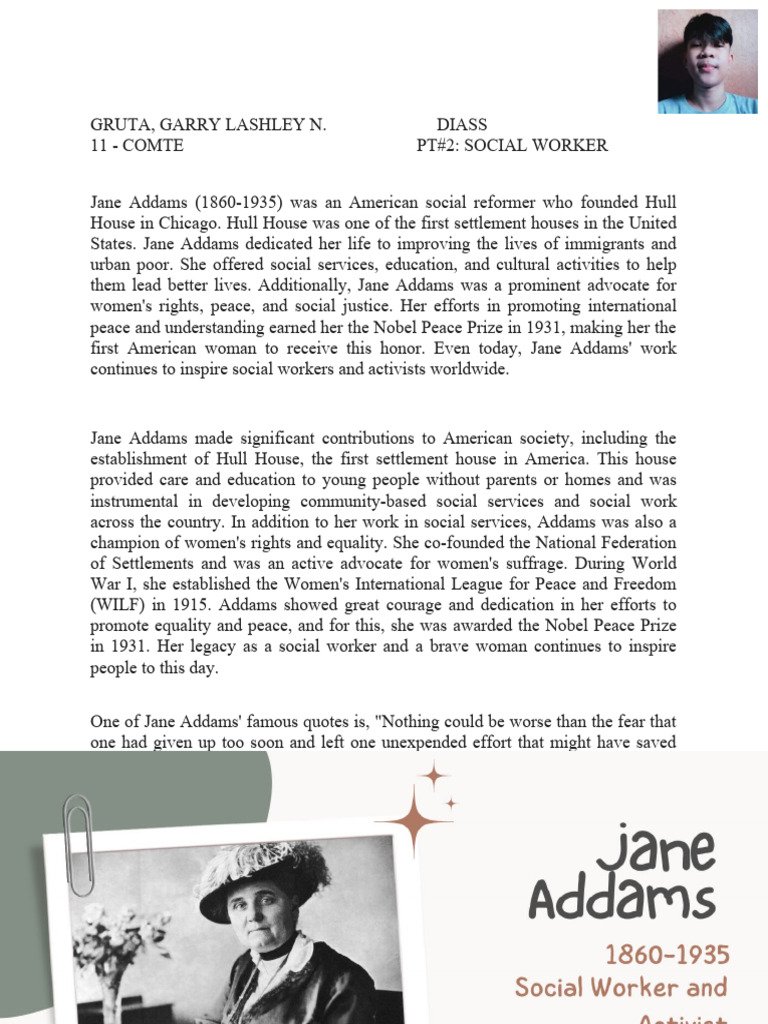 Jane Addams: Pioneer of Social Work | PDF