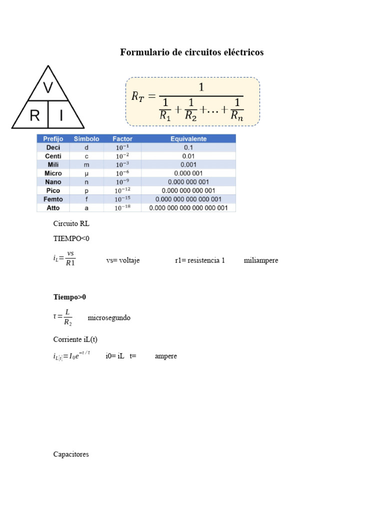 Formulario de Circuitos Eléctricos | PDF