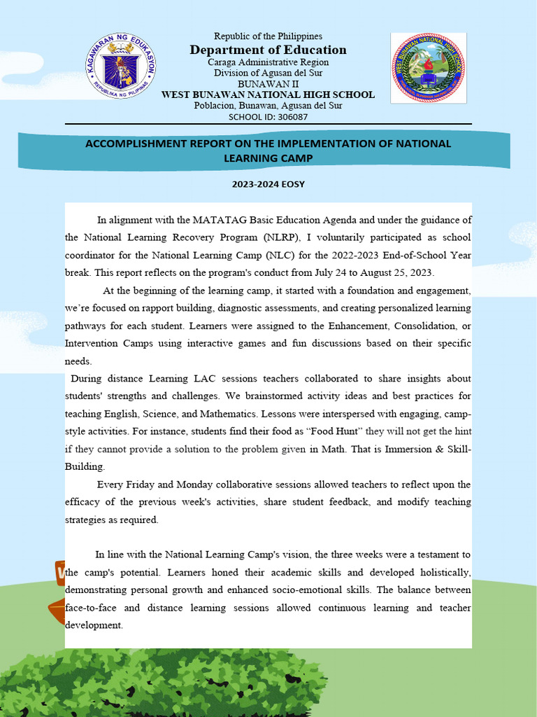 nlc accomplisment report | PDF | Learning | Cognitive Science