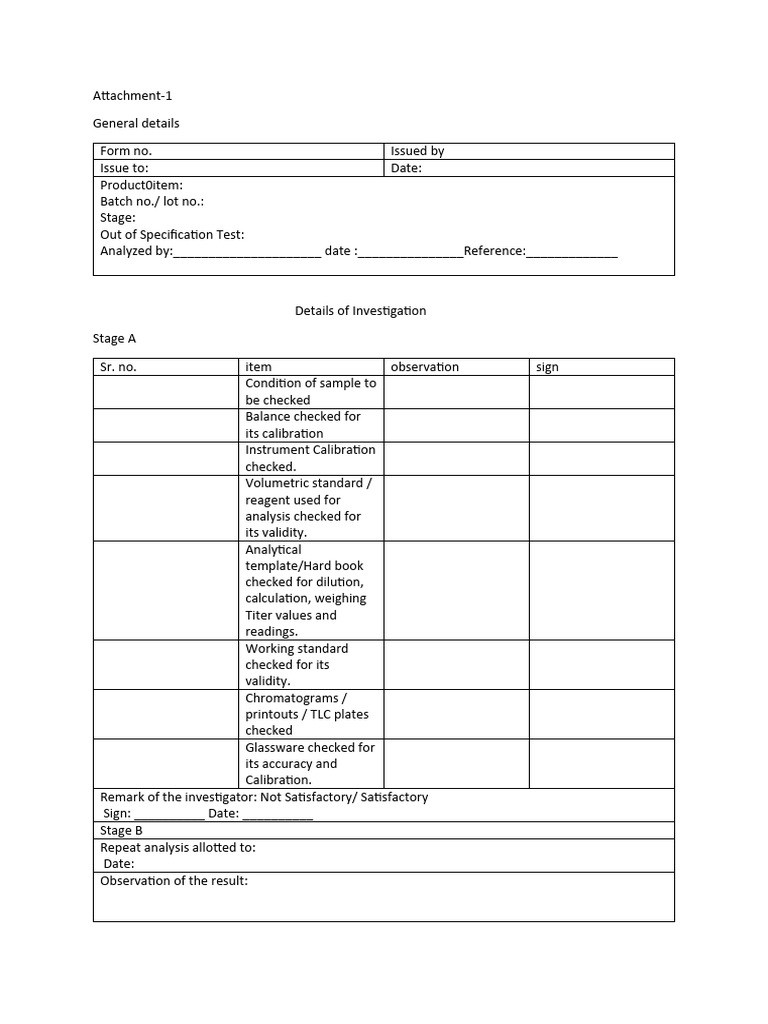 OOS form | PDF | Assay | Calibration