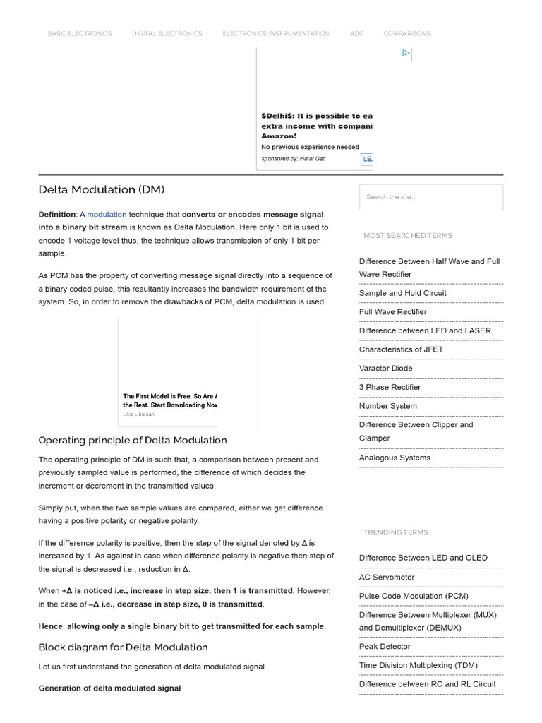 Delta Modulation | PDF | Modulation | Analog To Digital Converter