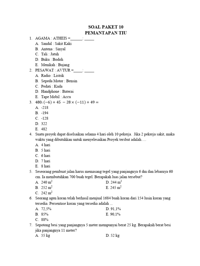 Soal Paket 10 Tiu | PDF