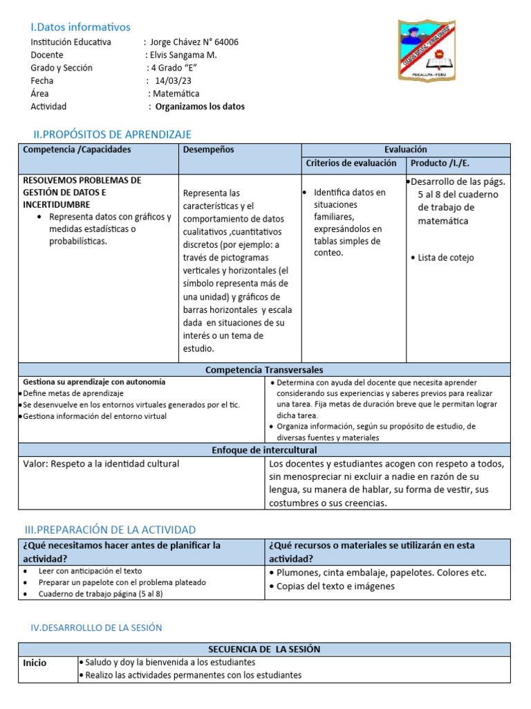 Mate Organizamos Los Datos | PDF | Evaluación | Aprendizaje