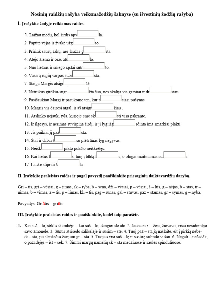 Nosiniu Raidziu Rasyba Veiksmazodziu Saknyse 2 | PDF