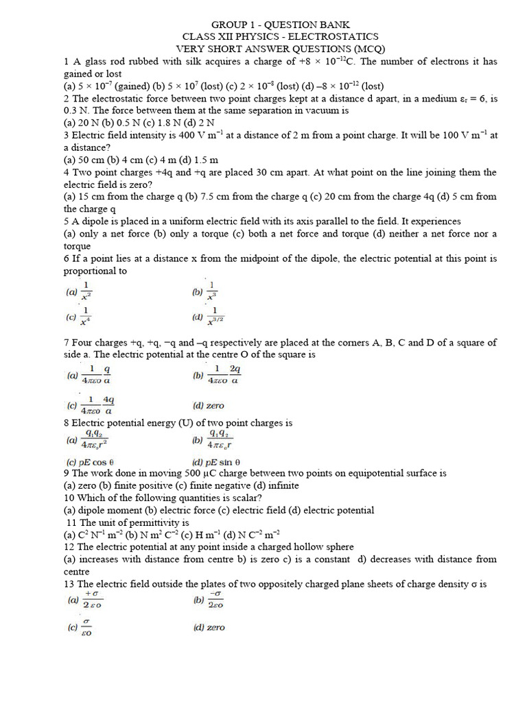 Electrostatics Pdf Dielectric Electric Field