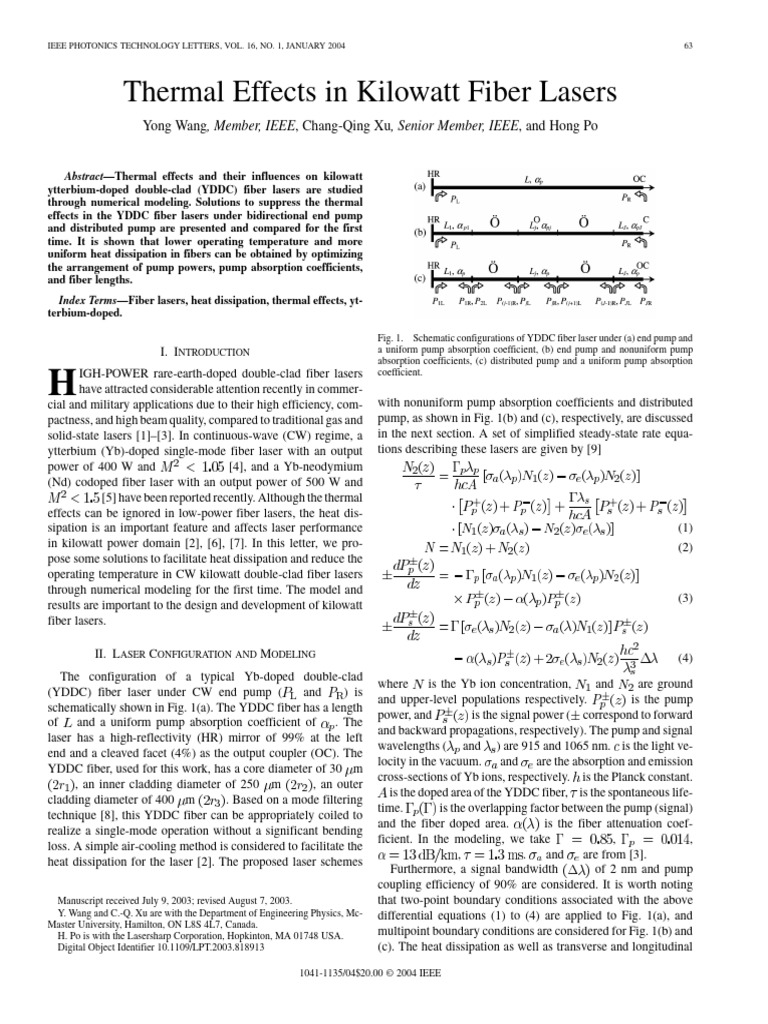 Thermal Effects in Kilowatt Fiber Lasers | PDF | Optical Fiber | Laser