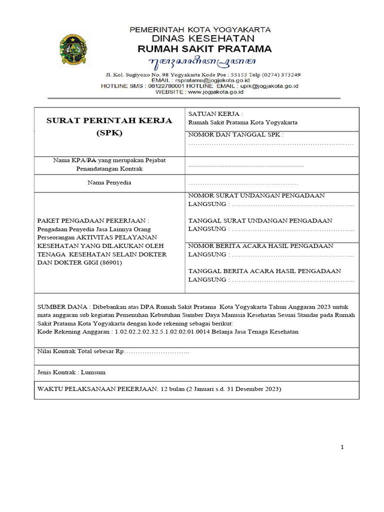 SPK Pengadaan Jasa Kesehatan 86901 | PDF