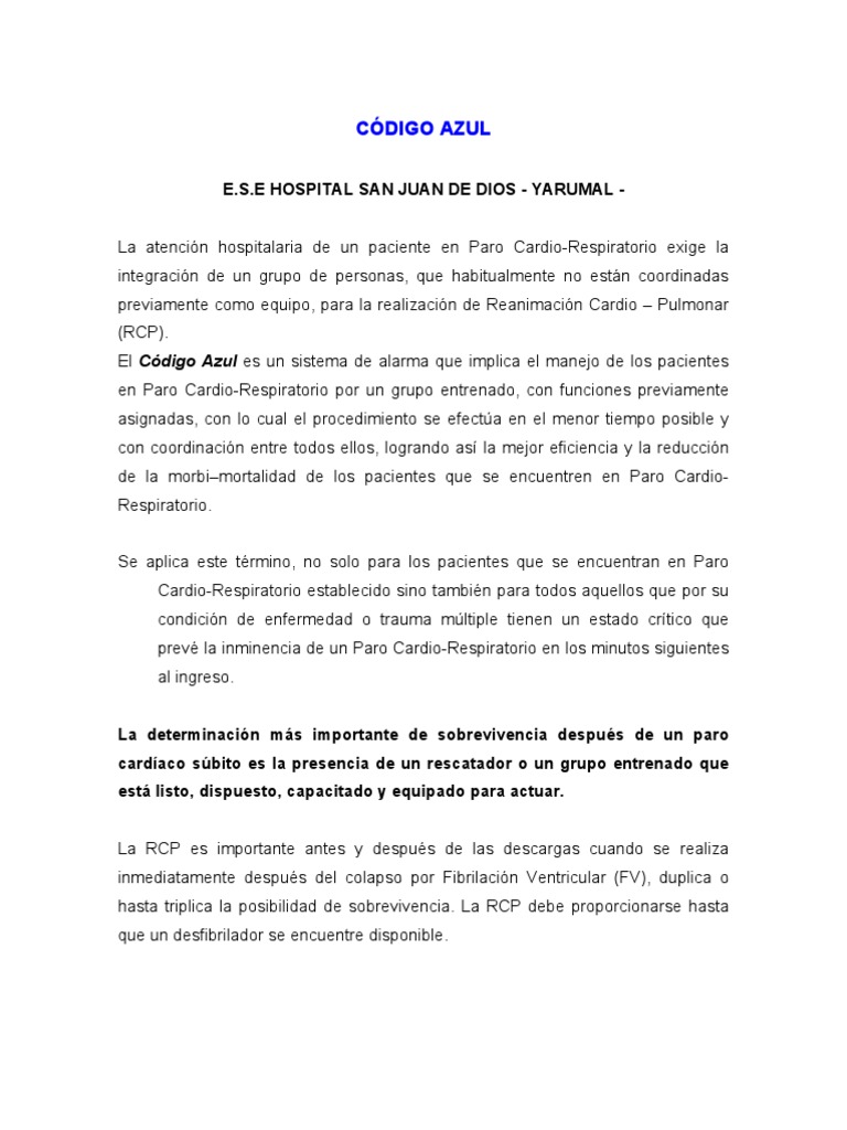 Codigo Azul | PDF | Reanimación cardiopulmonar | Paro cardíaco