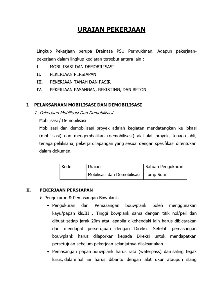 Uraian Pekerjaan Drainase | PDF