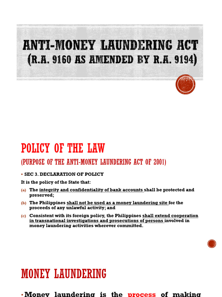 AMLA of 2001 (RA 9160) As Amended by RA 9194 | PDF | Securities ...