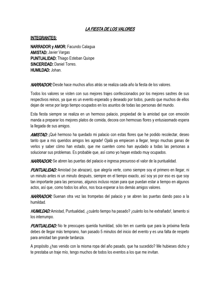 Cuento De Los Valores Pdf Amor