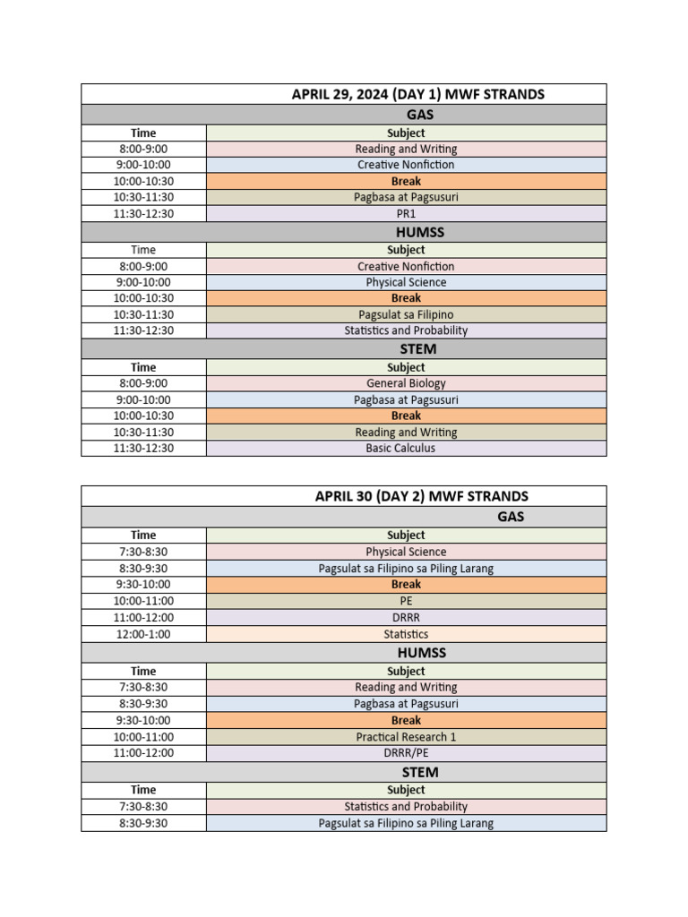 Schedule Final Exam Adjust | PDF | Science