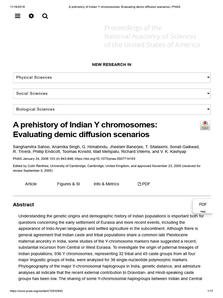 A Prehistory of Indian Y Chromosomes - Evaluating Demic Diffusion ...