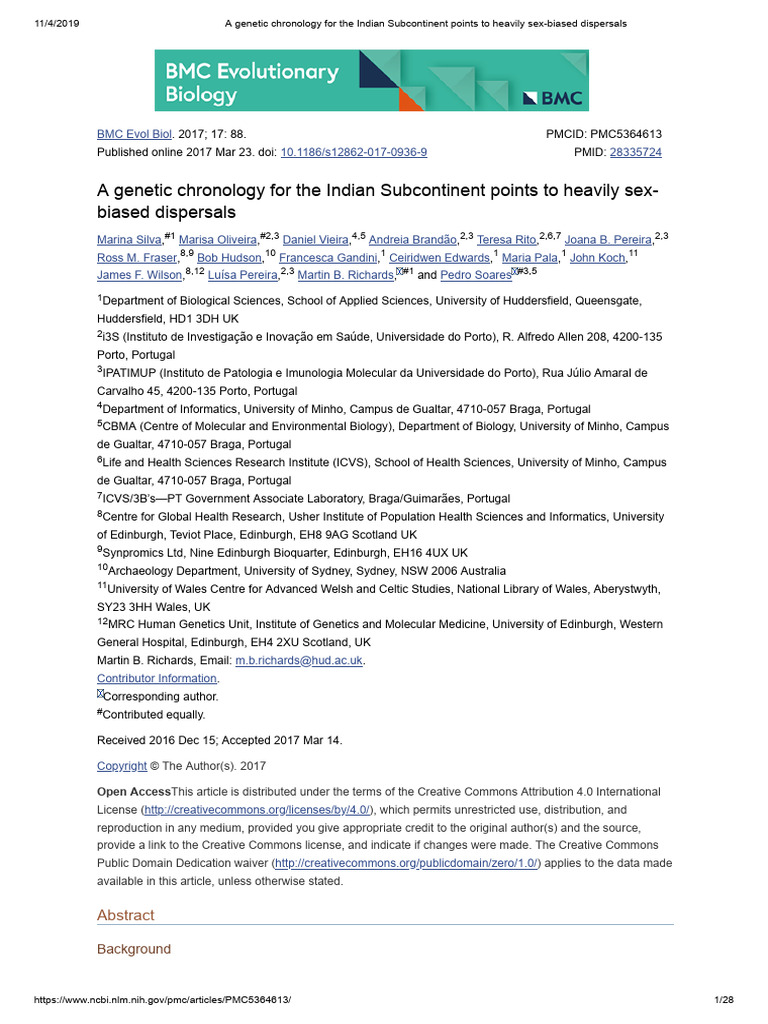A Genetic Chronology For The Indian Subcontinent Points To Heavily Sex Biased Dispersals Pdf