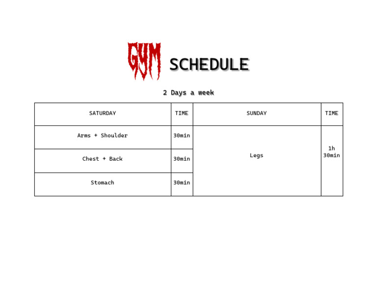 Weekend Gym Workout Schedule | PDF