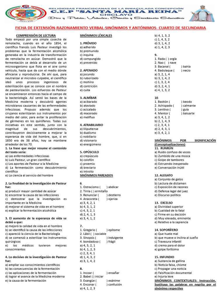 Practica de Extension-Sinonimos y Antonimos | PDF | Luis Pasteur | Biología