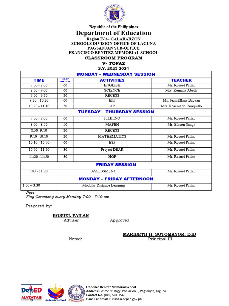 Modified Matatag Classroom Program Rosuel | PDF