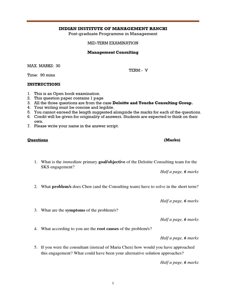 Management Consulting Exam: Deloitte Case | PDF | Career & Growth ...