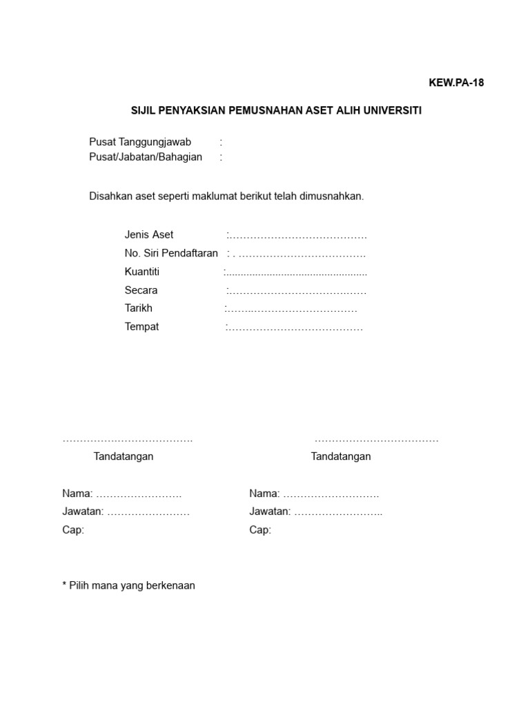 Kew - Pa-18 - Sijil Penyaksian Pemusnahan Universiti | PDF