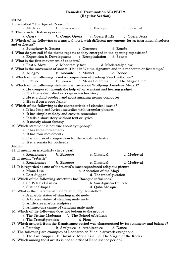 Remedial Examination MAPEH 9 | PDF | Substance Abuse | Drugs