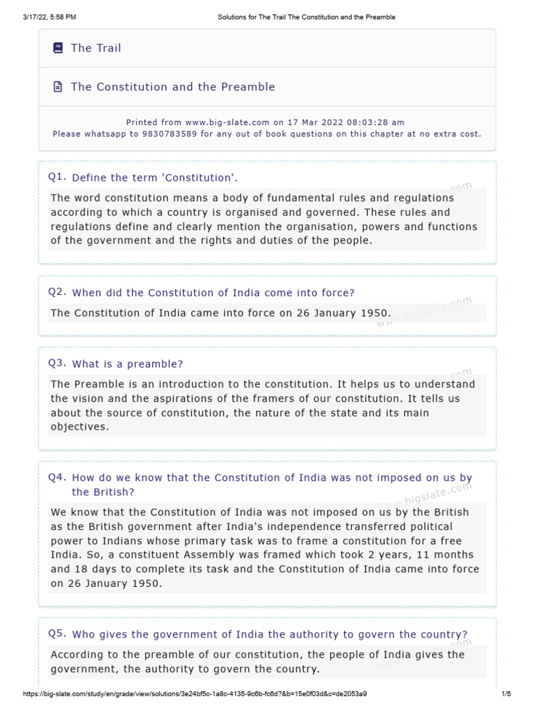 Solutions For The Trail The Constitution and The Preamble | PDF ...