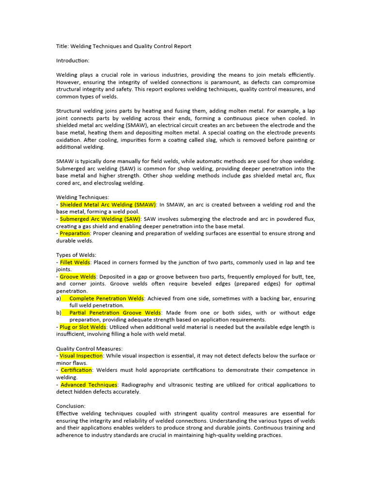 Types of Welds Report | PDF | Welding | Construction