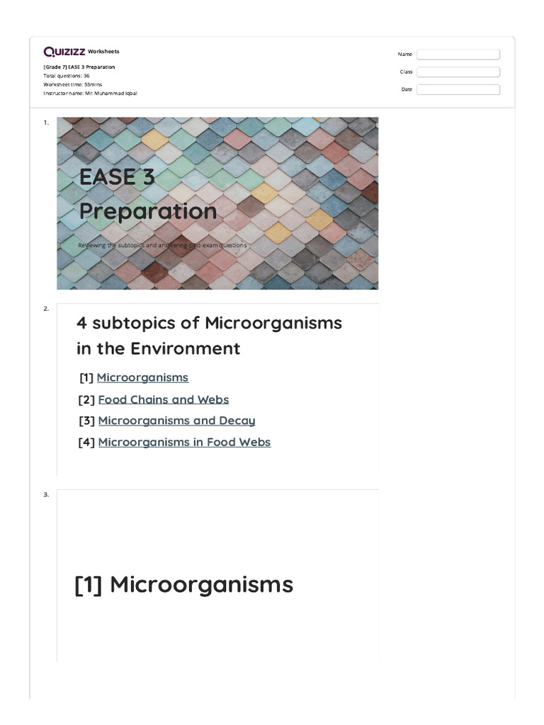 Grade 7 EASE 3 Microorganisms Worksheets | PDF | Microorganism | Foods