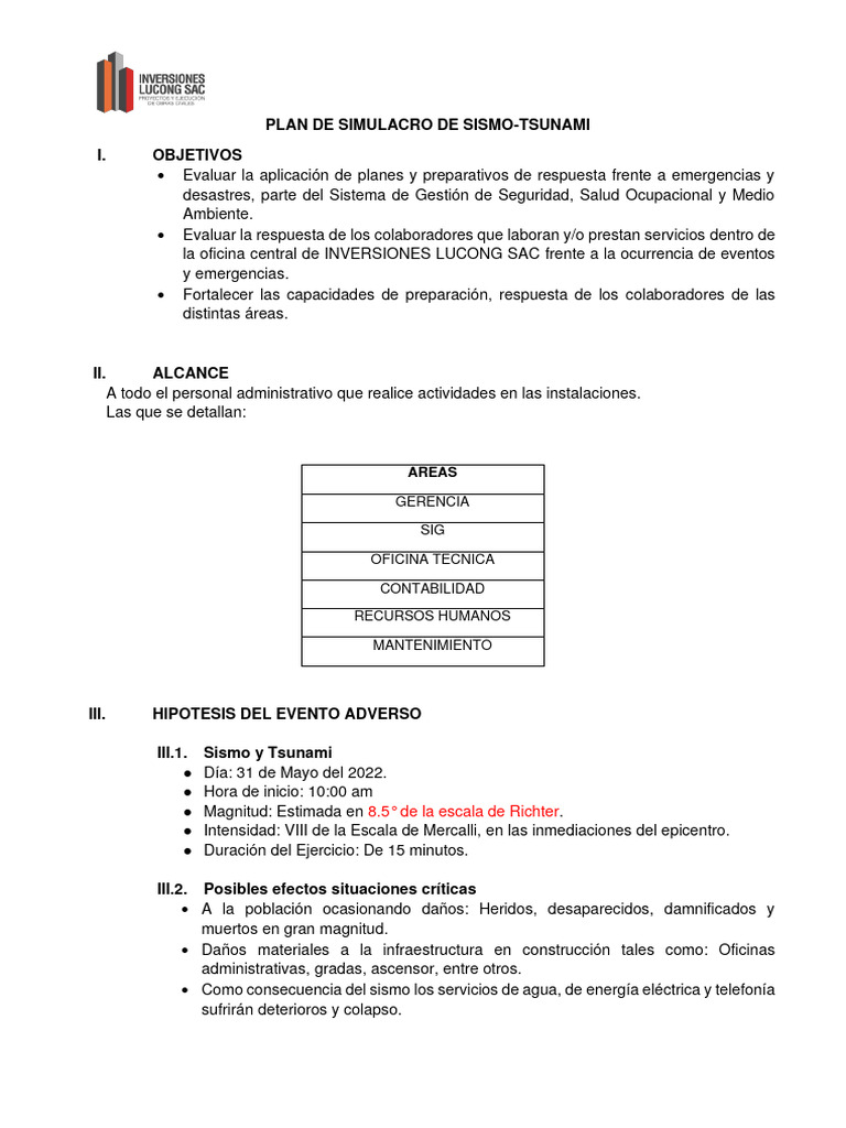 Simulacro de Sismo y Tsunami en INVERSIONES LUCONG | PDF | Tsunami ...