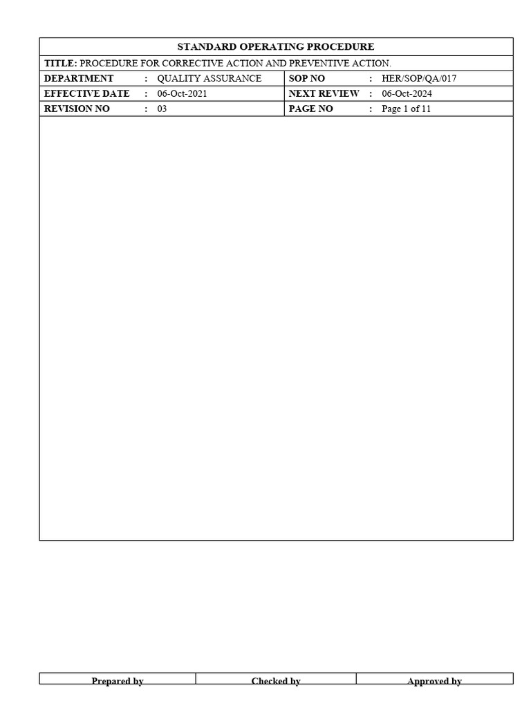 CAPA SOP for Quality Assurance | PDF | Quality Assurance | Quality