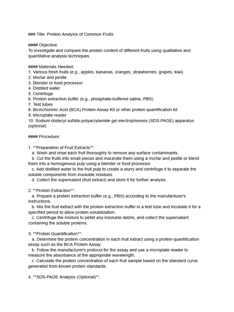 che project on protein in various fruits | PDF | Protein Purification ...