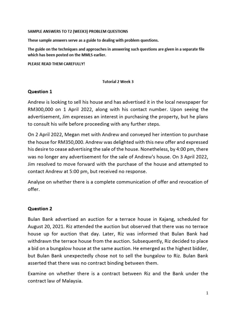 Tutorial 2 Week 3 Contract | PDF | Offer And Acceptance | Auction