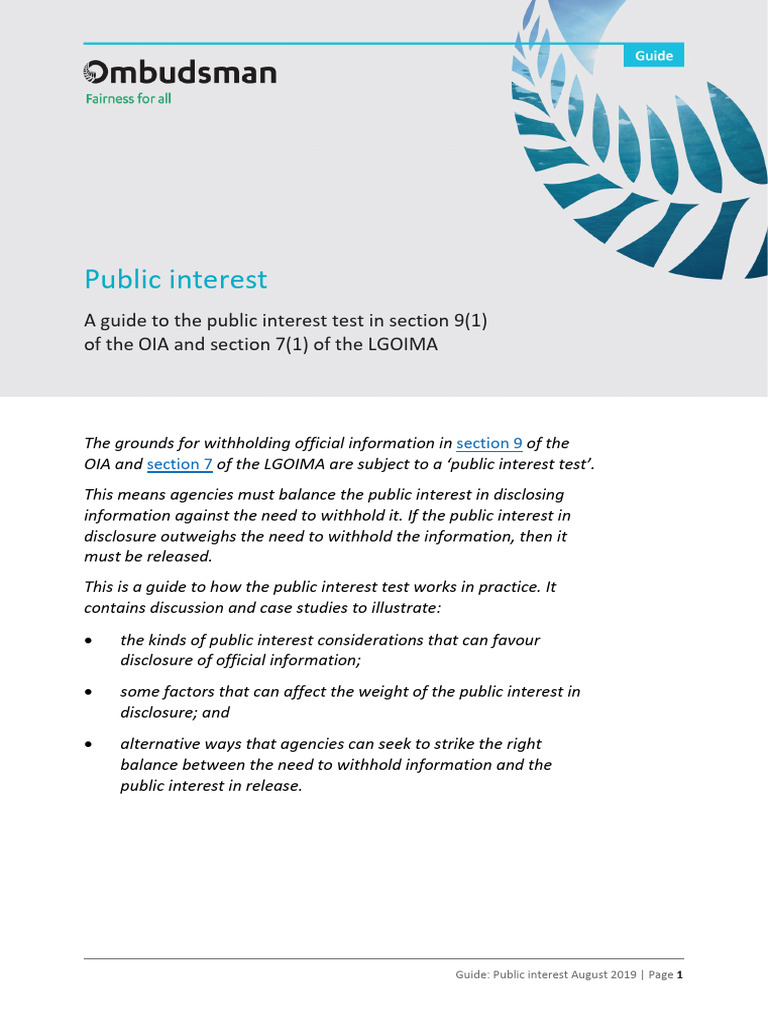 Public Interest A Guide To The Public Interest Test | PDF | Discovery ...