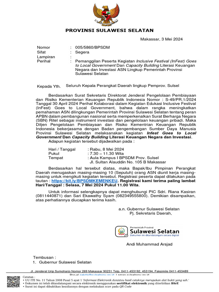 Pemanggilan ASN untuk InFest Sulsel 2024 | PDF | Perjalanan