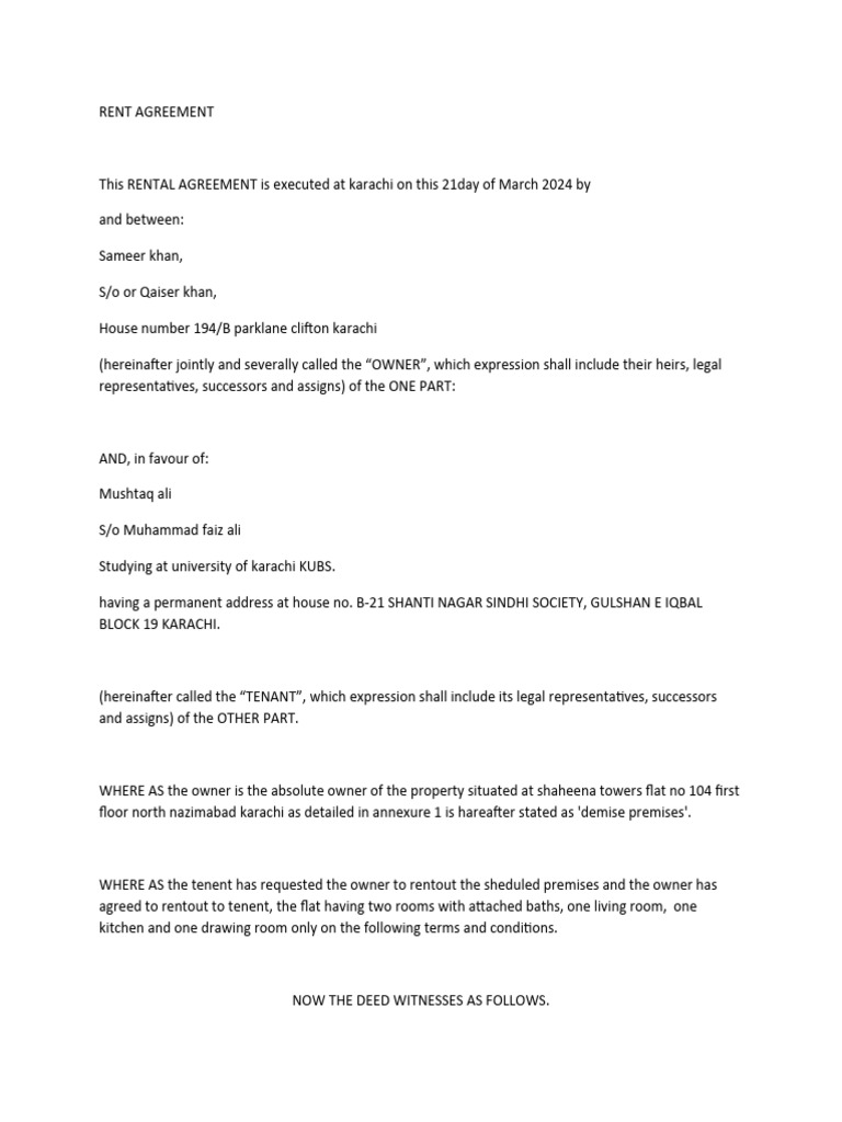 RENT AGREEMENT-WPS Office | PDF | Leasehold Estate | Renting