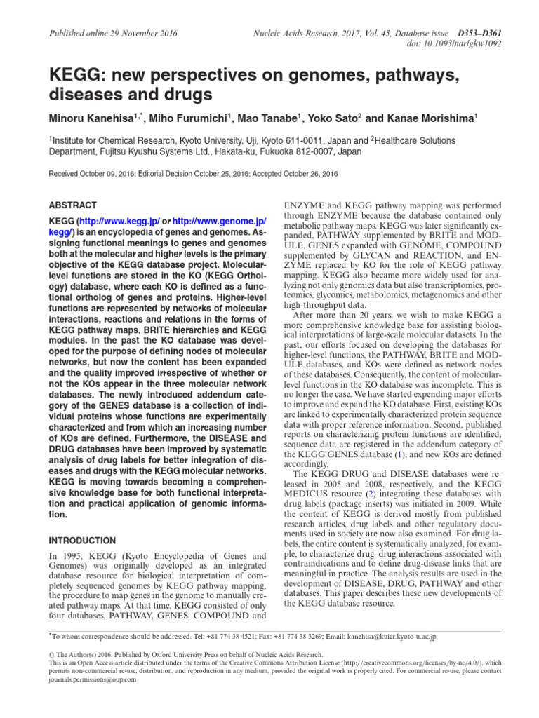 KEGG New Perspectives On Genomes Pathways Diseases | PDF | Bioinformatics | Biostatistics
