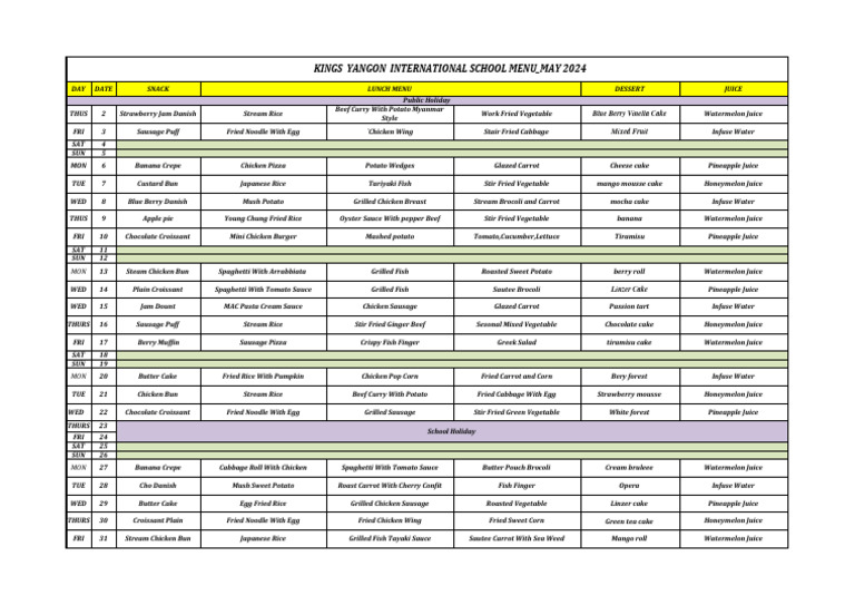 Kings Yangon Menu - May 2024 | PDF | Sausage | Cakes