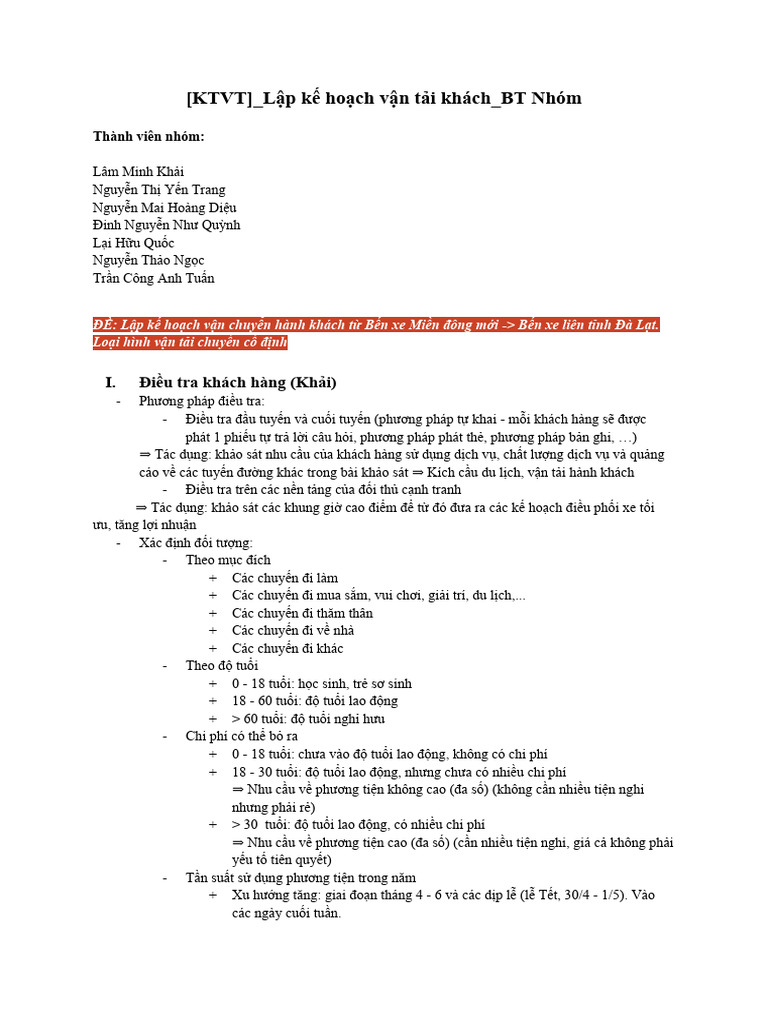 (KTVT) - Kế hoạch vận chuyển hành khách | PDF