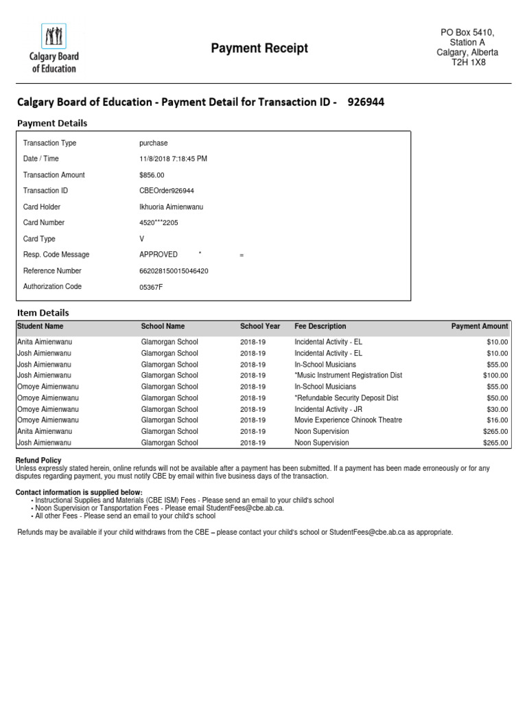 CBE Payment Receipt and Refund Policy | PDF | Payments