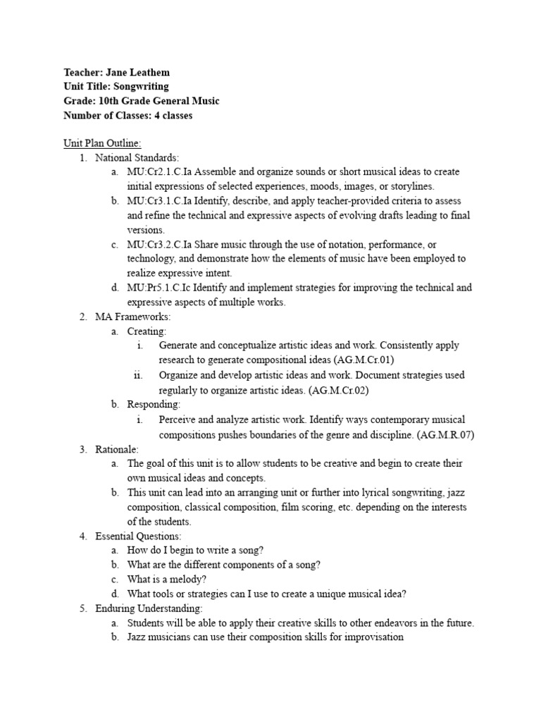 unit plan | PDF | Musical Compositions | Scale (Music)