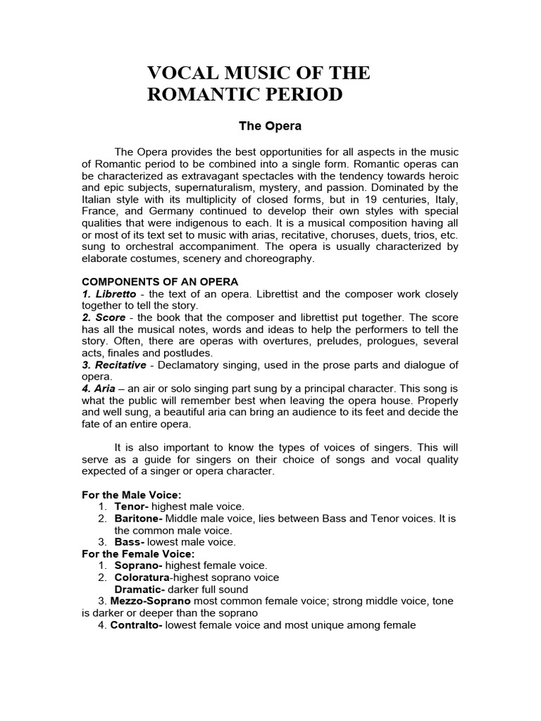 Vocal Music of The Romantic Period | PDF | Opera | Singing