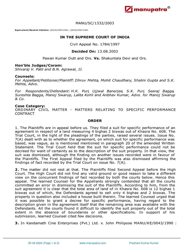 Pawan Kumar Dutt and Ors Vs Shakuntala Devi and ...