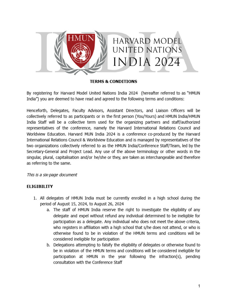 Terms+&+Conditions+for+Participants+ +HMUN+India+2024 | PDF | Harassment