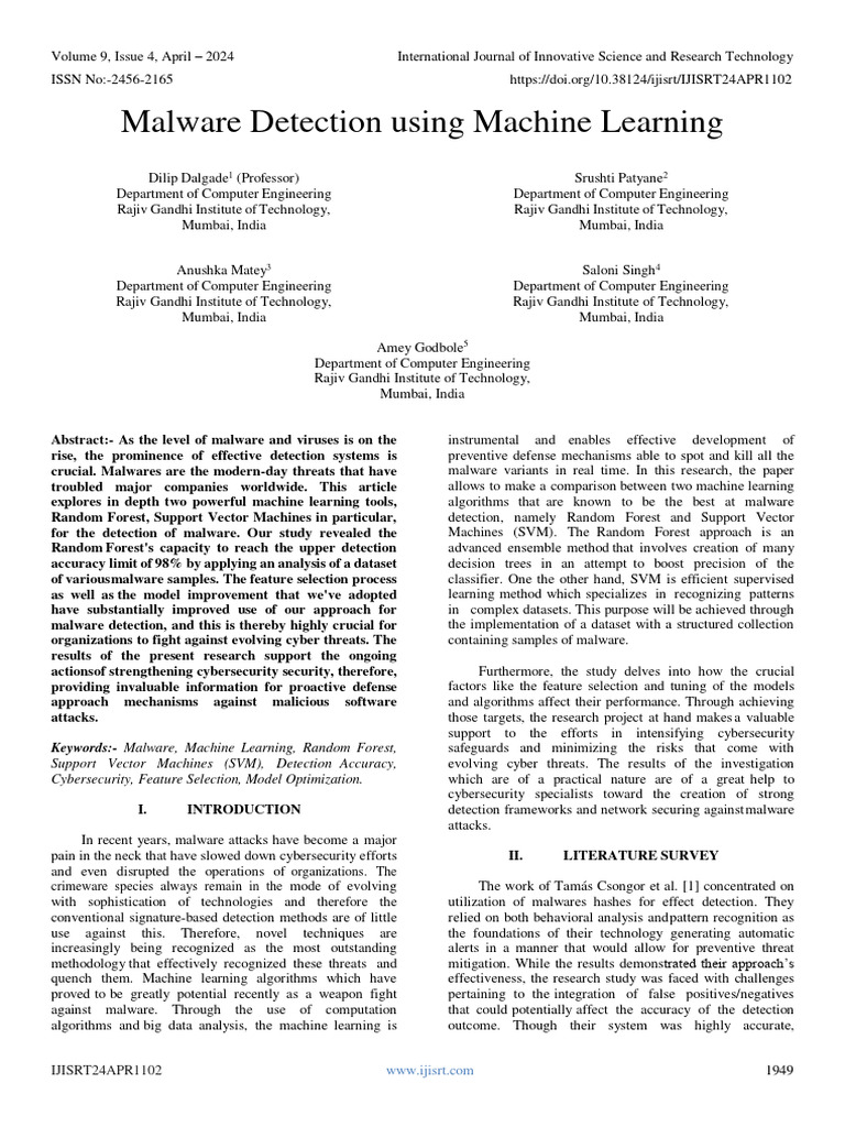 Malware Detection Using Machine Learning Pdf Support Vector Machine Machine Learning