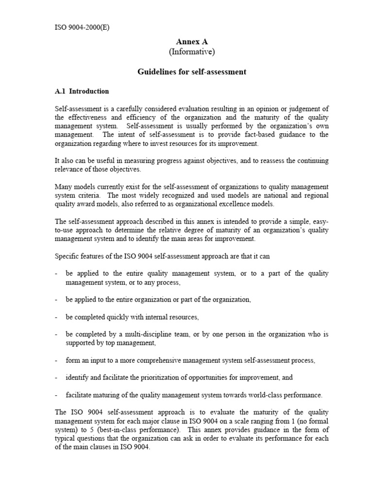 ISO 9004-2000 Annex A | PDF | Quality (Business) | Quality Management ...