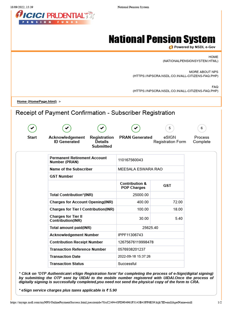 National Pension System-Eswar | PDF | Receipt | Payments