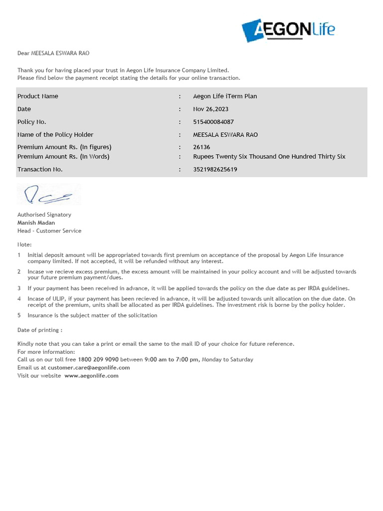 80D Medical Insurance Self - Eswara Rao - 25,000 INR | PDF