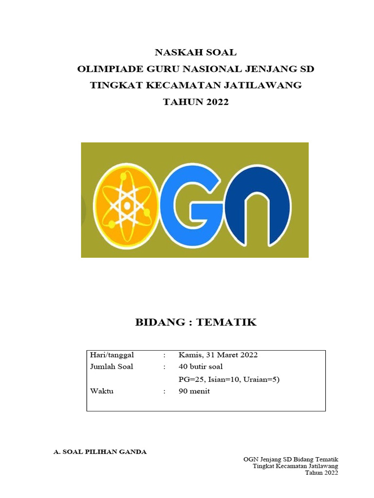 Soal Ogn Tematik 2022 Fix | PDF