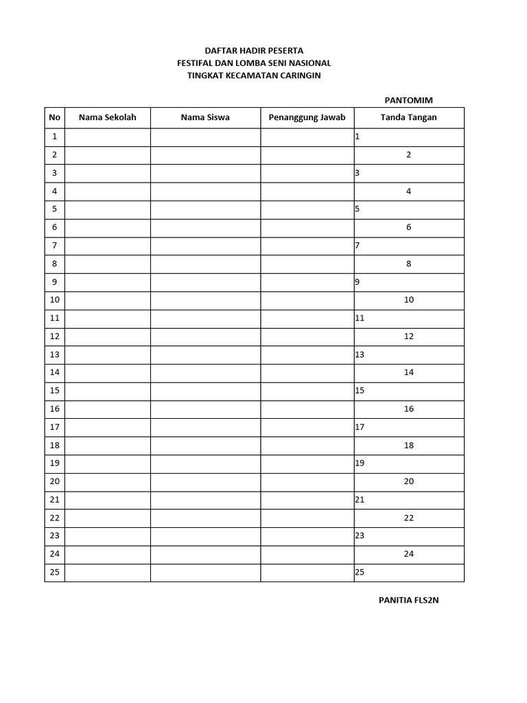 Daftar Hadir Peserta FLS2N | PDF